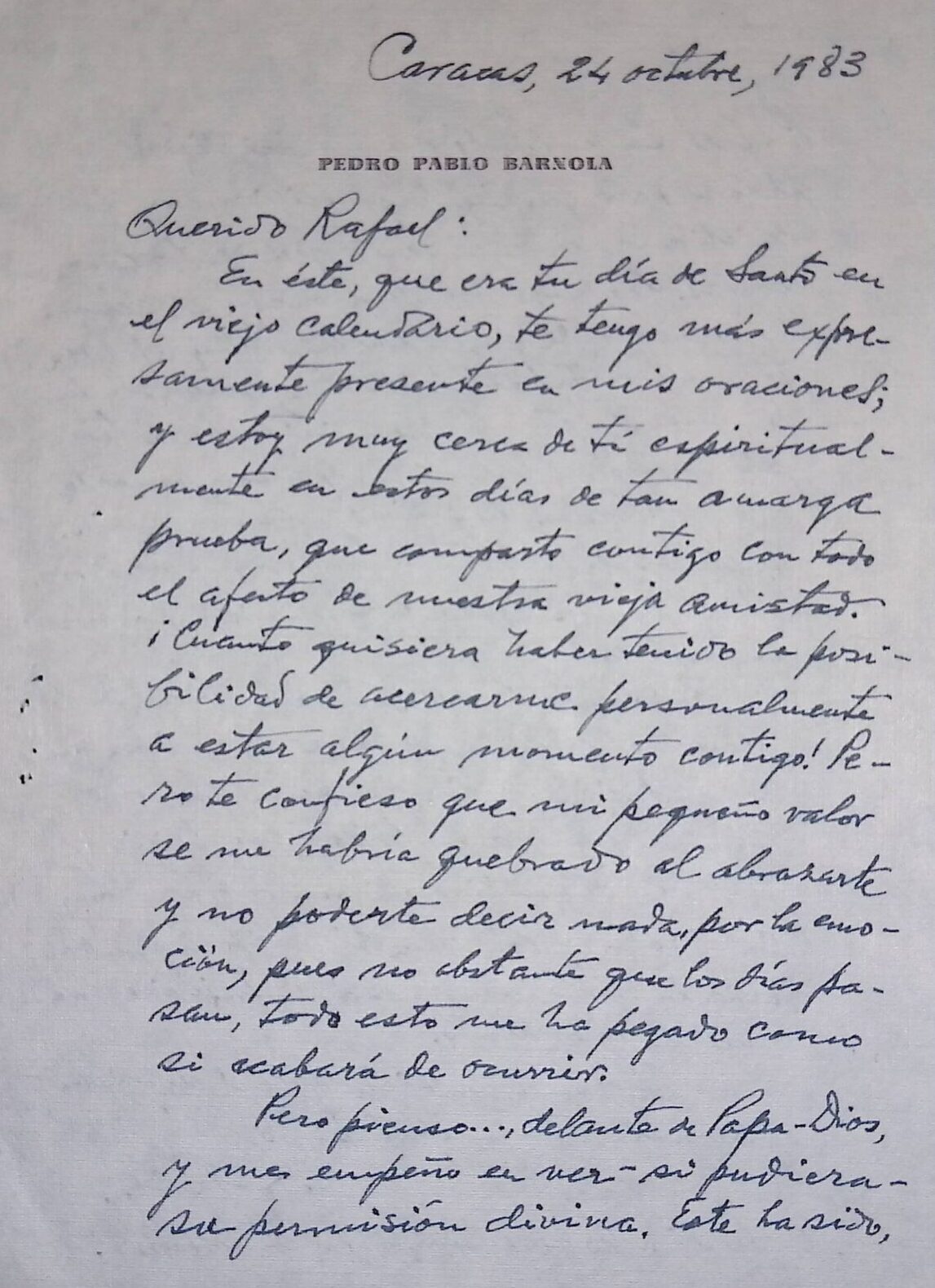 Barnola, Pedro Pablo – 1983. Octubre, 24. Carta autógrafa - Rafael ...
